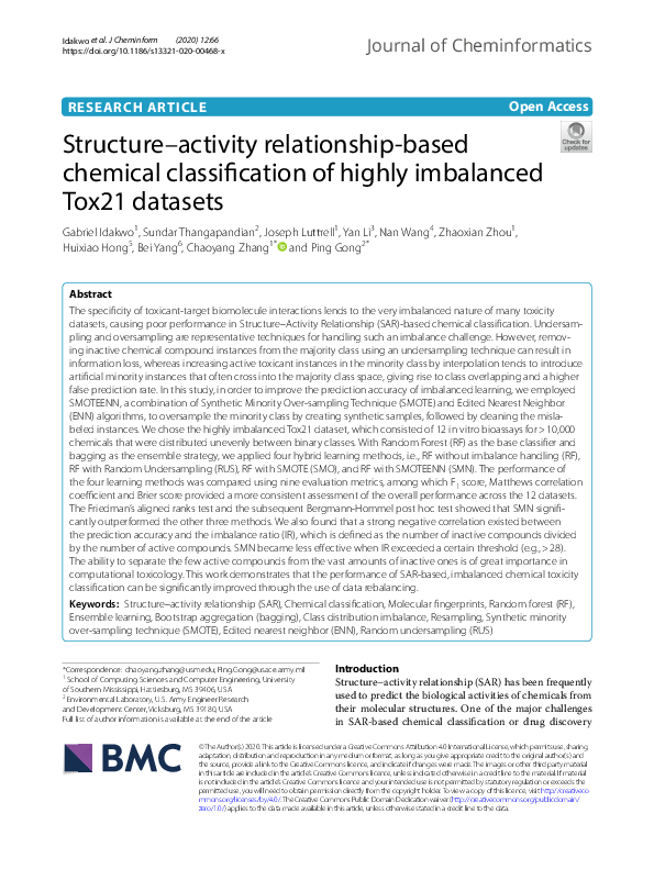 (PDF) Structure–activity relationship-based chemical classification of highly imbalanced Tox21 ...