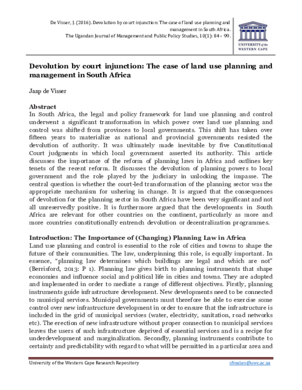 (PDF) Devolution by court injunction: The case of land use planning and ...