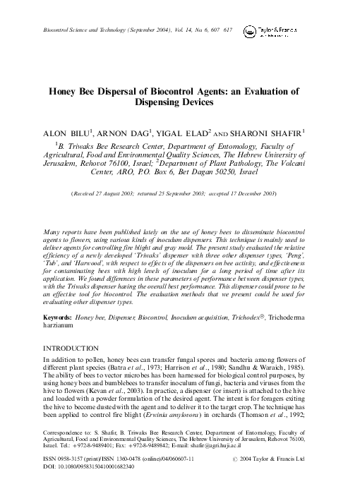 (PDF) Honey bee dispersal of biocontrol agents: An evaluation of dispensing devices