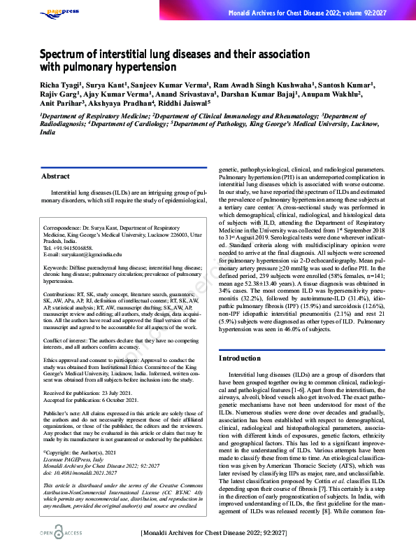 (PDF) Spectrum of interstitial lung diseases and their association with ...