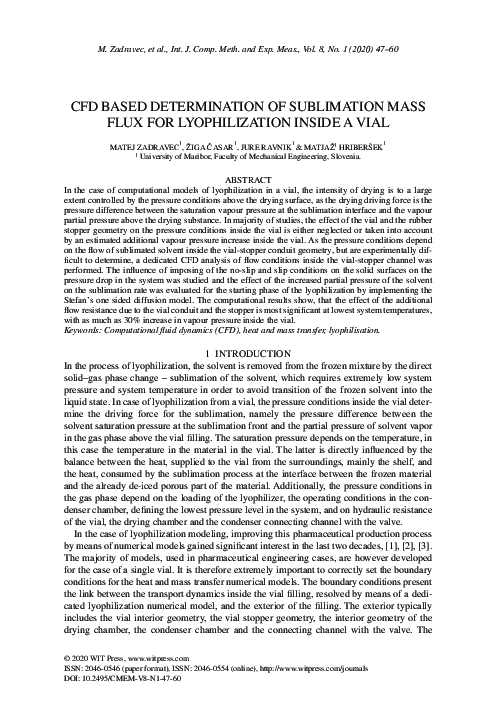 (PDF) CFD based determination of sublimation mass flux for lyophilization inside a vial