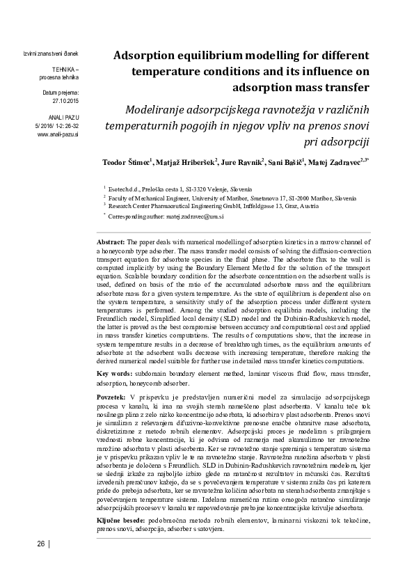 (PDF) Adsorption equilibrium modelling for different temperature conditions and its influence on ...