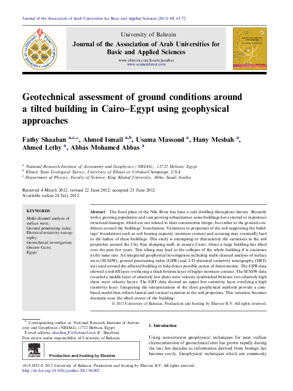 (PDF) Geotechnical assessment of ground conditions around a tilted ...