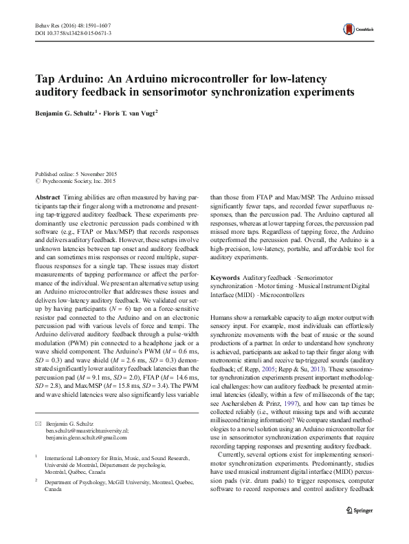 Pdf Tap Arduino An Arduino Microcontroller For Low Latency Auditory