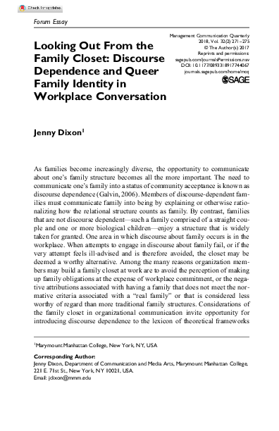 (PDF) Looking Out From the Family Closet: Discourse Dependence and ...