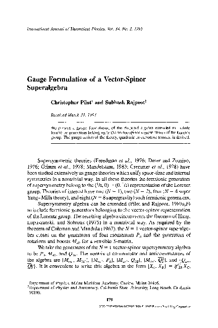 (PDF) Gauge formulation of a vector-spinor superalgebra
