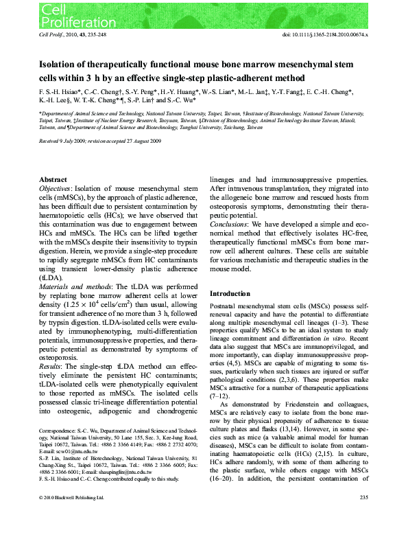 (PDF) Isolation of therapeutically functional mouse bone marrow ...