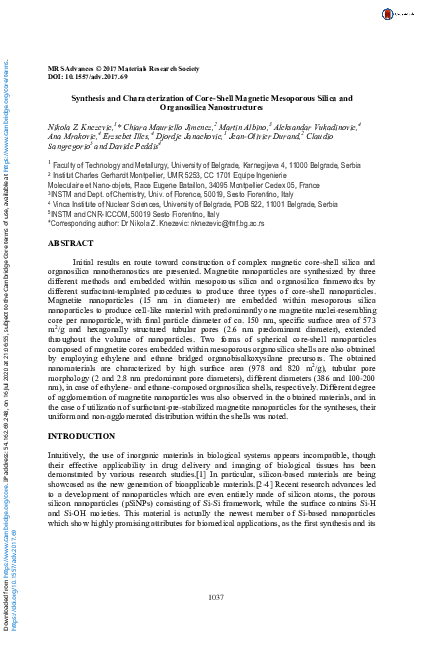 (PDF) Synthesis and Characterization of Core-Shell Magnetic Mesoporous Silica and Organosilica ...