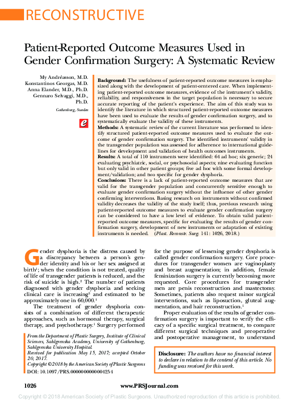 (PDF) Patient-Reported Outcome Measures Used in Gender Confirmation ...