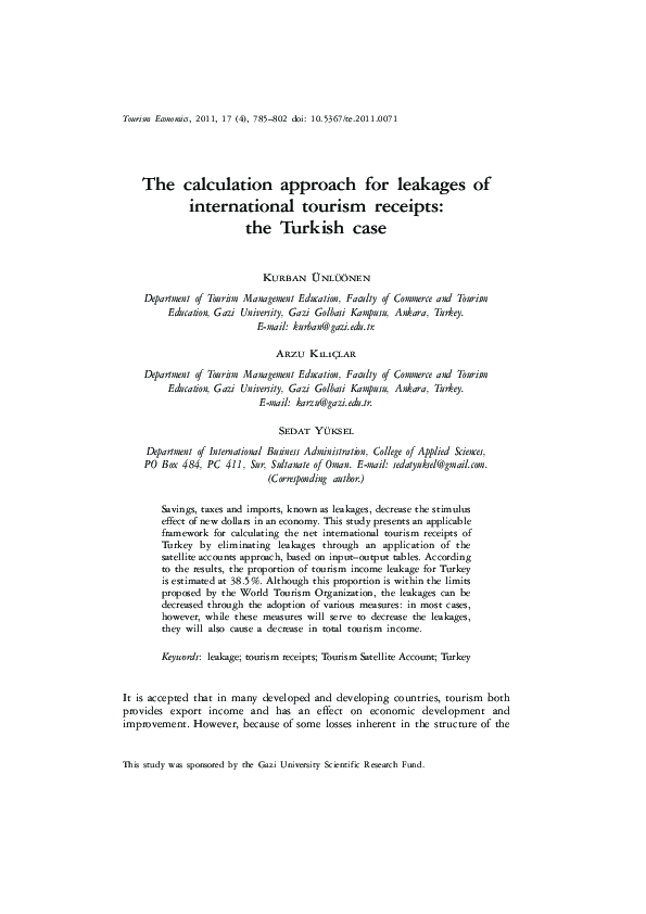 (PDF) The Calculation Approach for Leakages of International Tourism ...