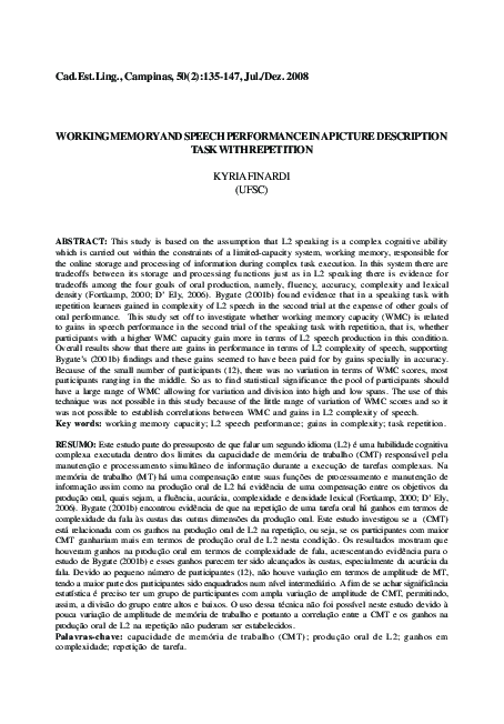 (PDF) Working memory and speech performance in a picture description task with repetition