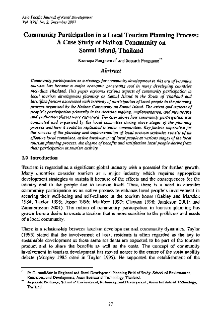 (PDF) Community Participation in a Local Tourism Planning Process: A ...