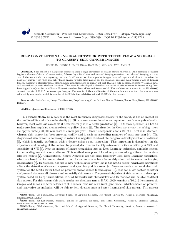(PDF) Deep Convolutional Neural Network with TensorFlow and Keras to Classify Skin Cancer Images ...