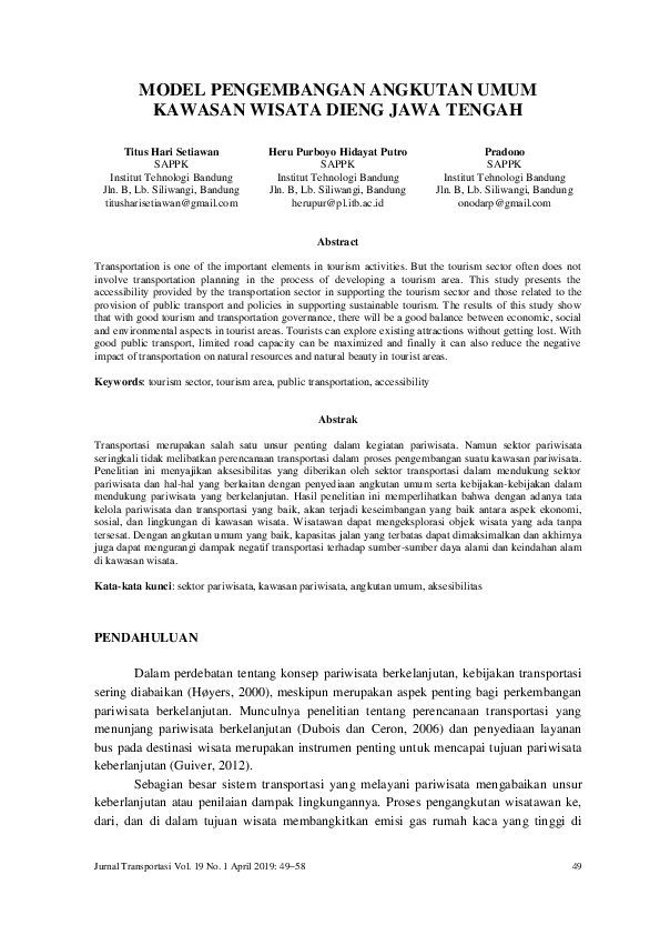 (PDF) Model Pengembangan Angkutan Umum Kawasan Wisata Dieng Jawa Tengah