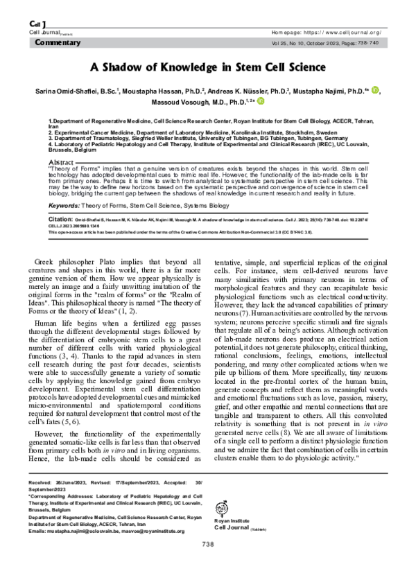 (PDF) A Shadow of Knowledge in Stem Cell Science