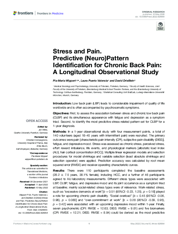 (PDF) Stress and Pain. Predictive (Neuro)Pattern Identification for ...