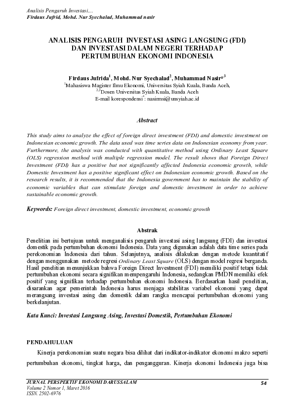 (PDF) Analisis Pengaruh Investasi Asing Langsung (Fdi) Dan Investasi ...