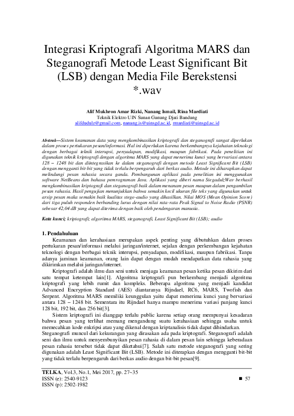 (PDF) Integrasi Kriptografi Algoritma MARS dan Steganografi Metode ...