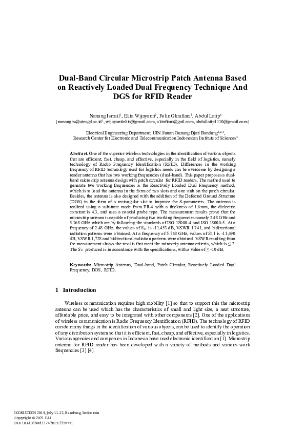 (PDF) Dual-Band Circular Microstrip Patch Antenna Based on Reactively Loaded Dual Frequency ...