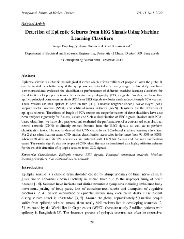 (PDF) Detection of Epileptic Seizures from EEG Signals Using Machine Learning Classifiers