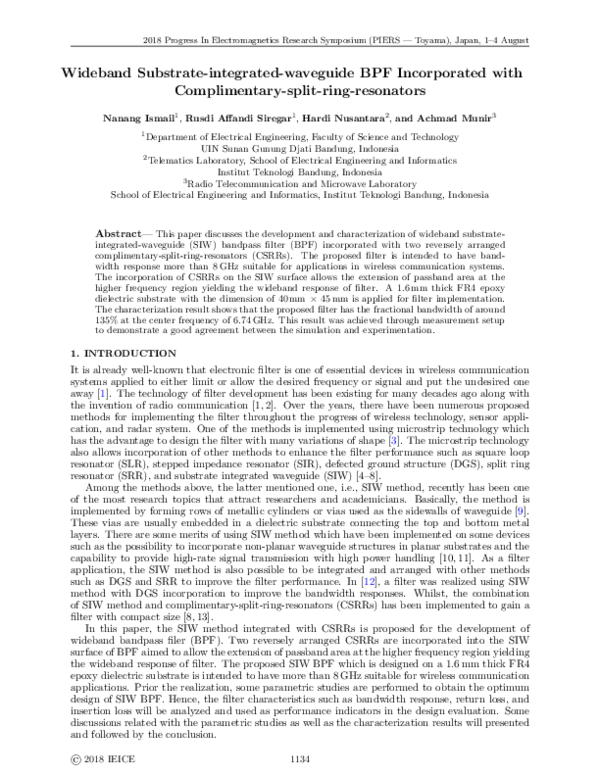 (PDF) Wideband Substrate-Integrated-Waveguide BPF Incorporated with Camplimentary-Split-Ring ...