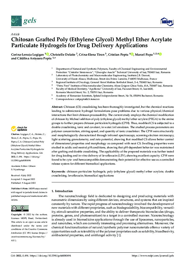 (PDF) Chitosan Grafted Poly (Ethylene Glycol) Methyl Ether Acrylate Particulate Hydrogels for ...