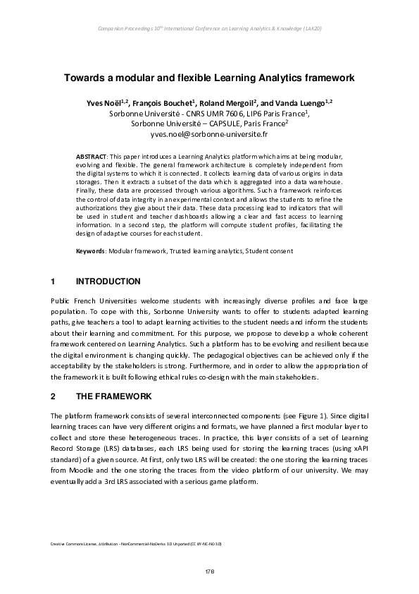 (PDF) Towards a modular and flexible Learning Analytics framework | Yves Noel - Academia.edu