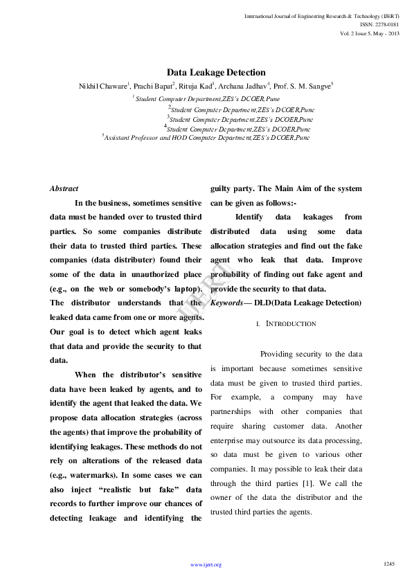 (PDF) Data Leakage Detection