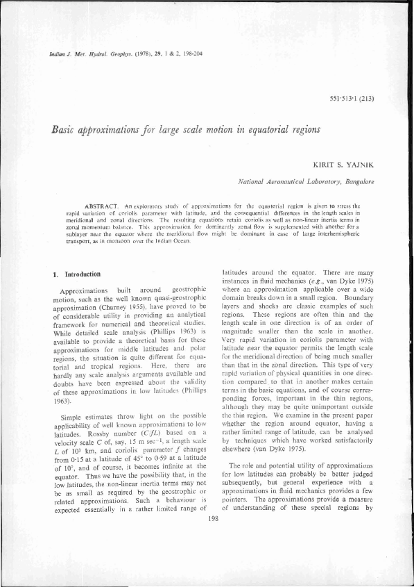 (PDF) Basic approximations for large scale motion in equatorial regions