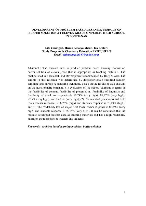 (PDF) Development of Problem Based Learning Module on Buffer Solution ...