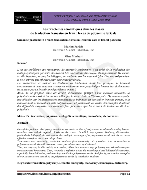 (PDF) Les problèmes sémantiques dans les classes de traduction ...