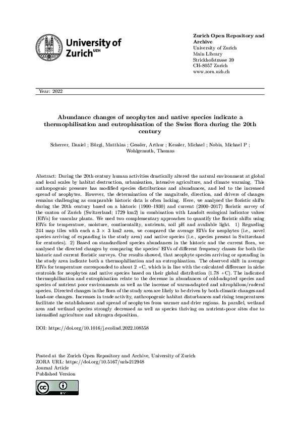 (PDF) Abundance changes of neophytes and native species indicate a ...