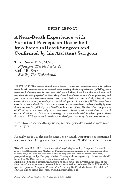 (PDF) Brief Report: A Near-Death Experience with Veridical Perception ...