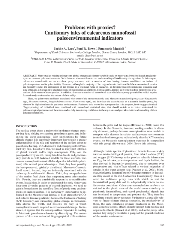 (PDF) Problems with proxies? Cautionary tales of calcareous nannofossil paleoenvironmental ...