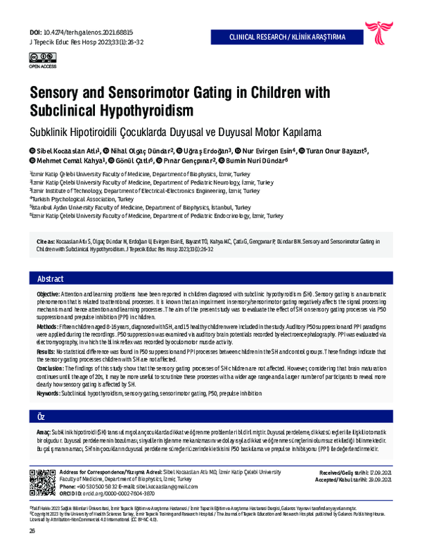 (PDF) Sensory and Sensorimotor Gating in Children with Subclinical ...