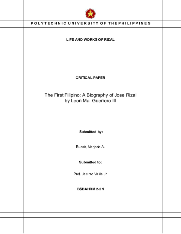 (PDF) The First Filipino: A Biography of Jose Rizal by Leon Ma ...