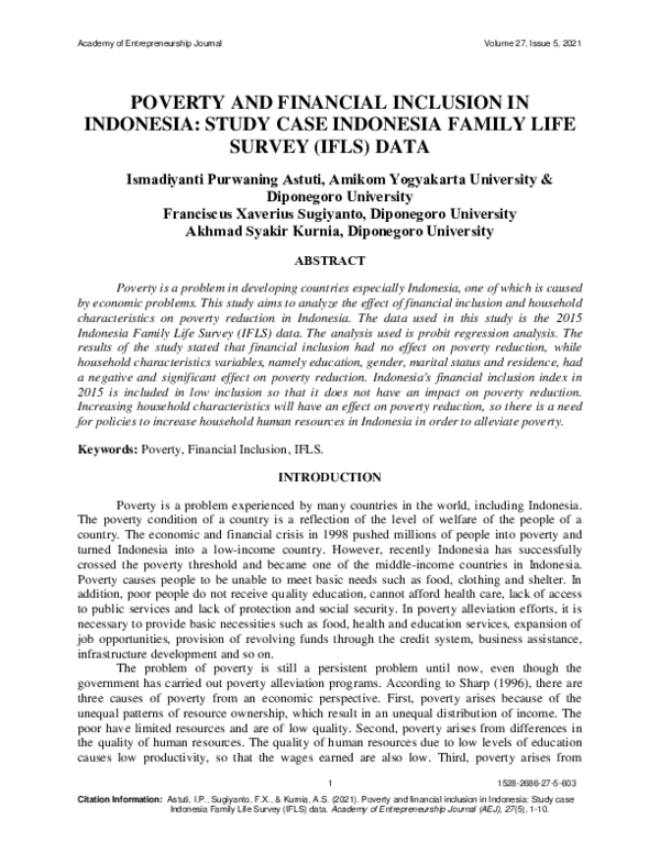 (PDF) Poverty and Financial Inclusion in Indonesia: Study Case ...