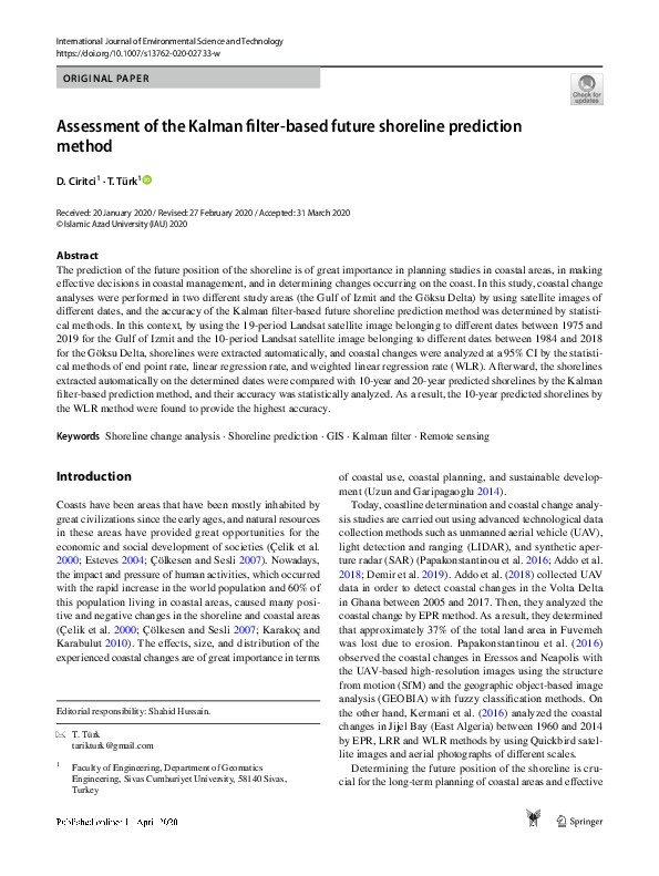 (PDF) Assessment of the Kalman filter-based future shoreline prediction method