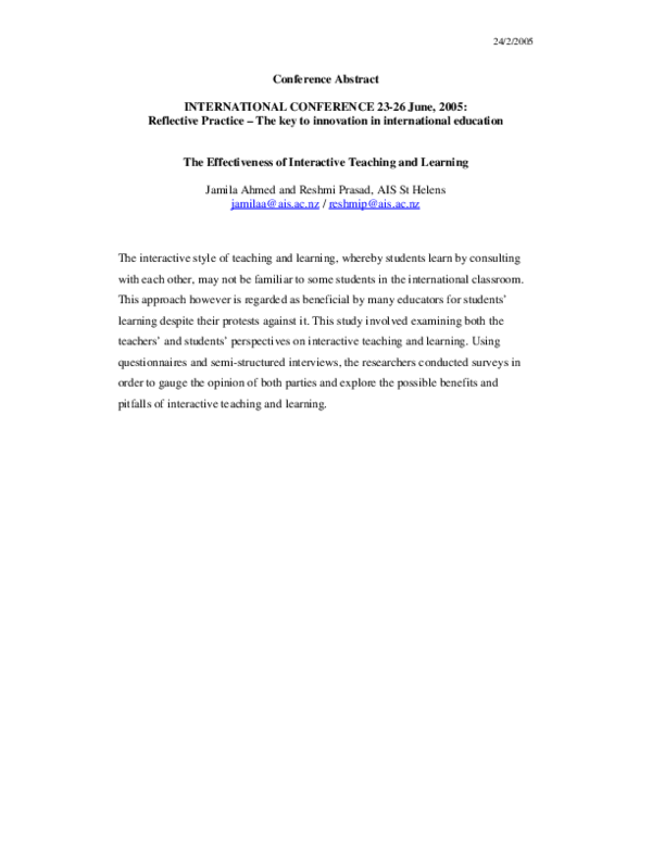 (PDF) The Effectiveness of Interactive Teaching and Learning | Reshmi ...