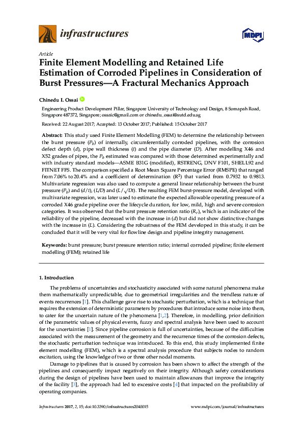 (PDF) Finite Element Modelling and Retained Life Estimation of Corroded Pipelines in ...