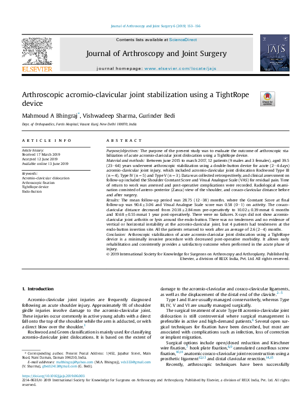 (PDF) Arthroscopic acromio-clavicular joint stabilization using a ...