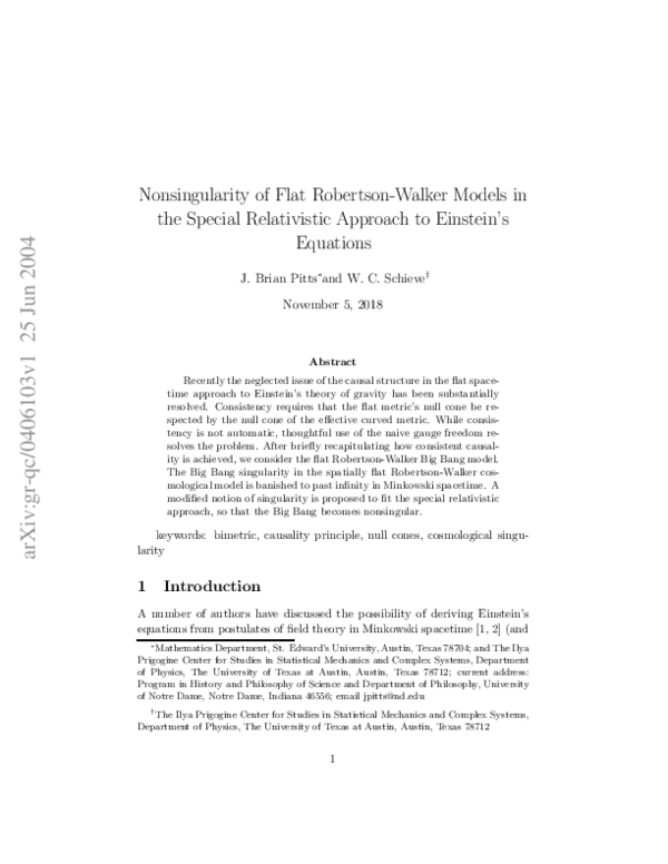 (PDF) Nonsingularity of Flat Robertson-Walker Models in the Special ...