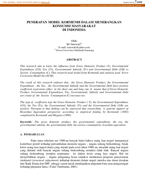 (PDF) Penerapan Model Kormendi Dalam Menerangkan Konsumsi Masyarakatdi ...