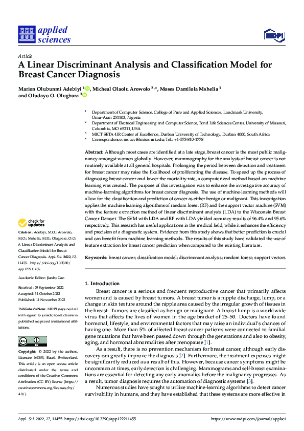 (PDF) A Linear Discriminant Analysis and Classification Model for ...