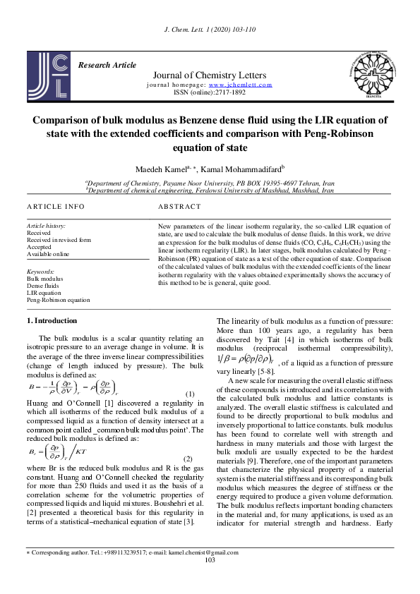 (PDF) Comparison of bulk modulus as Benzene dense fluid using the LIR ...