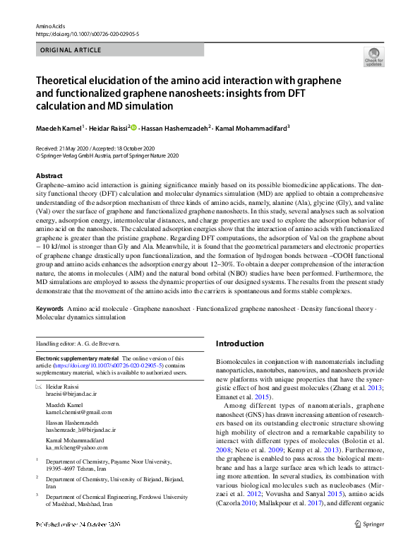 (PDF) Theoretical elucidation of the amino acid interaction with ...