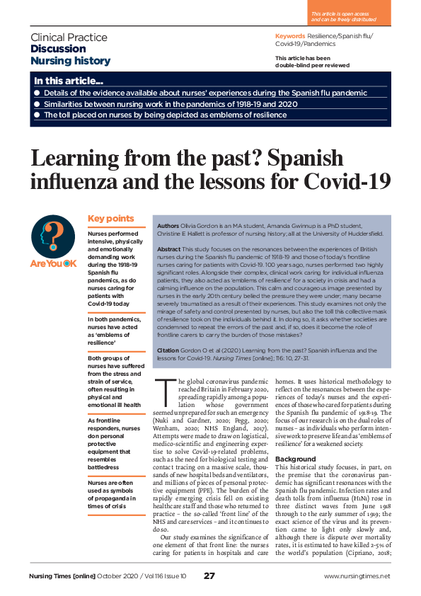 (PDF) Learning from the past? Spanish influenza and the lessons for ...