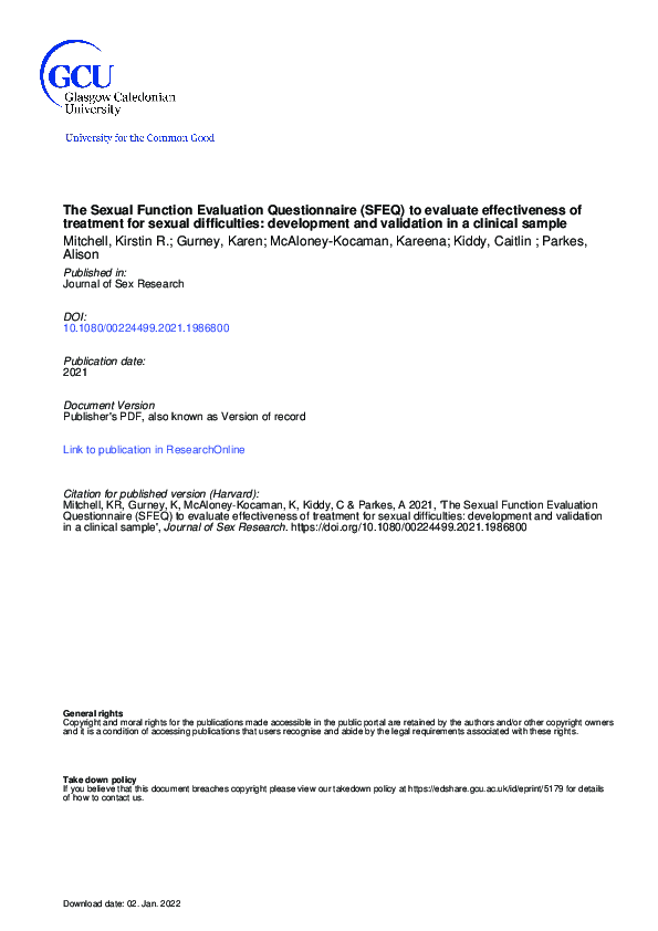 (PDF) The Sexual Function Evaluation Questionnaire (SFEQ) to Evaluate Effectiveness of Treatment ...