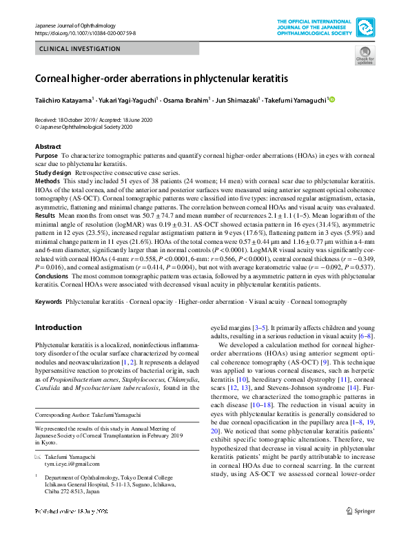 (PDF) Corneal higher-order aberrations in phlyctenular keratitis