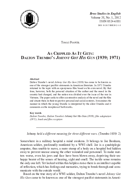 (PDF) As Crippled As It Gets: Dalton Trumbo’s Johnny Got His Gun (1939 ...